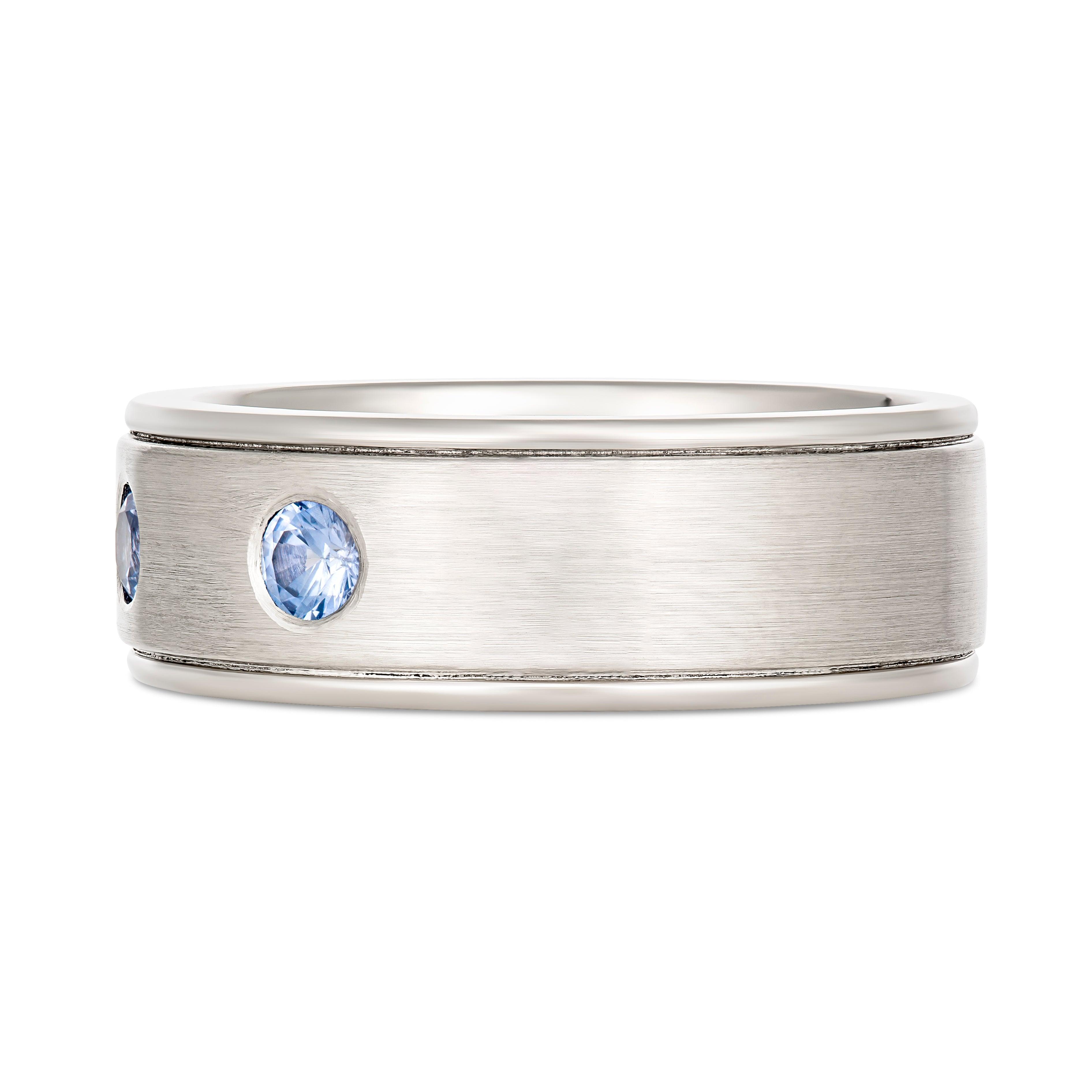 Lilac Sapphire Men's Wedding Band Platinum with lite Blue Gems
